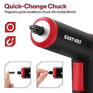 Eastvolt 4V Cordless Screwdriver, 6Nm Electric Screwdriver Rechargeable with 90 degree rotary handle, LED Light and USB Charging, Extension Rod, 32 Pieces Accessories