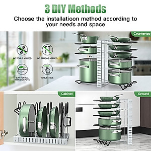 Pot Rack Organizers & Pull Out Cabinet Organizer, Adjustable Pots and Pans Organizer with 3 DIY Methods for Kitchen Organization, 12.6W x 16.53D x 12.99H Under Sink Slide Out Storage Shelf(2 Pack)