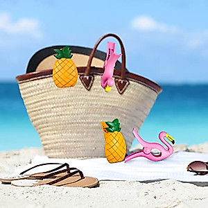 4 Pieces Beach Towel Clips Chair Holders Portable Towel Holders for Holiday Pool (Flamingo and Pineapple Style)