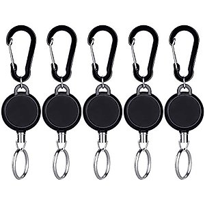 Selizo 5 Pcs Retractable Keychain Retractable Badge Holder Reel Clip ID Badge Holder with Steel Wire Rope, Black