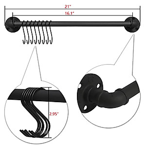 EGASON 21 inch Pot Pan Bar Rack Wall Mounted Set of 2 with 16 Hooks Industrial Pipe Pot Pan Hanger Rustic Iron Pan Hanging Rail Pipe Towel Holder Kitchen Utensil Organizer Black