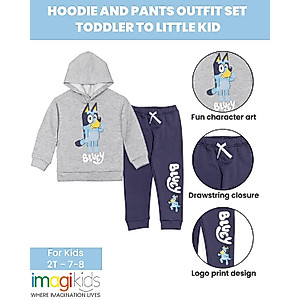 Bluey Little Boys Fleece Hoodie and Pants Outfit Set Grey/Blue 7-8