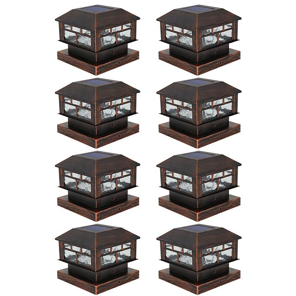 POWGDLT Solar Post Cap Lights Bronze Fence Deck Post Light Solar Powered Fit 3.5x3.5 4x4 5x5 Wooden Posts 8 Packs