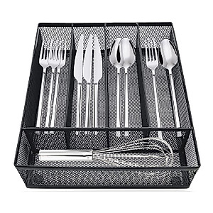 COSWE Silverware Tray for Drawer, Silverware Organizer, Metal Drawer Organizer Kitchen Utensils with Foam Feet Multi Compartments Cutlery Organizer in Drawer