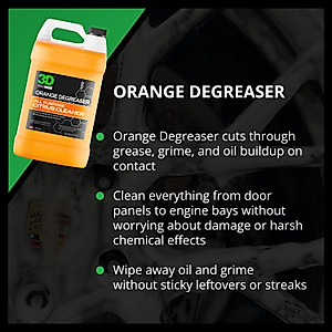 3D Orange Degreaser All Purpose Organic Citrus Cleaner - Multi Surface Interior & Exterior Use Degreaser & Cleaner Removes Clean Grease & Grime Residue on Plastic, Cloth, Vinyl, Metal, Leather, Carpet 1 Gallon