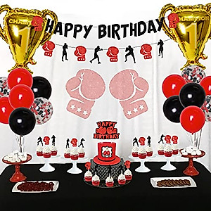 Boxing Match Birthday Party Decorations Fight Sports Theme Birthday Wrestling Party Supplies Boxing Birthday Banner Cake Topper Balloons
