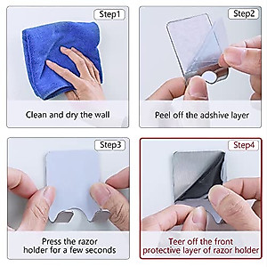 KOFANI Razor Holder for Shower, 4 Pack Stainless Steel Razor Holder Hooks, Waterproof Self-Adhesive Shaver Holder Hanger Hooks for Bathroom Kitchen to Organize Loofah Robe Towel Plug Coat
