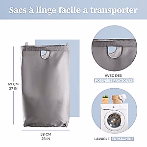 Lonbet - Gray Double Laundry Hamper with Lid, 2 Sections and Removable Bags, Hamper for Laundry 2 Compartment to Simplify Laundry Day for Busy Moms, 39.6 Gallons (3-5 Loads in a Washing Machine)