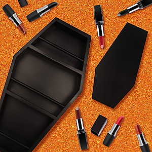 nanayo Makeup Coffin Shelf And Brush Holder – 3 Shelf Makeup Holder for Gothic Decor – Free Standing or Wall Hanging Organizer Spooky Coffin Decor for Bedroom or Bathroom