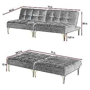 ChicFurnit Sofa Bed,Convertible Couch Bed with Three Backrest Adjustment Settings,71'' Teddy Fabric Upholstery Futon Sleeper Sofa with Gold Metal Tapered Leg Design for Living Room,Bedroom,Pink