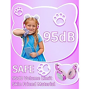 charlxee Kids Pom Headphones with Mic for Travel/Car/Plane,Added 85DB Limit Function&Shareport,Unicorns Gifts for Girls,On/Over Ear HD Stereo Wired Headsets with Nylon Cable-Hot-Purple