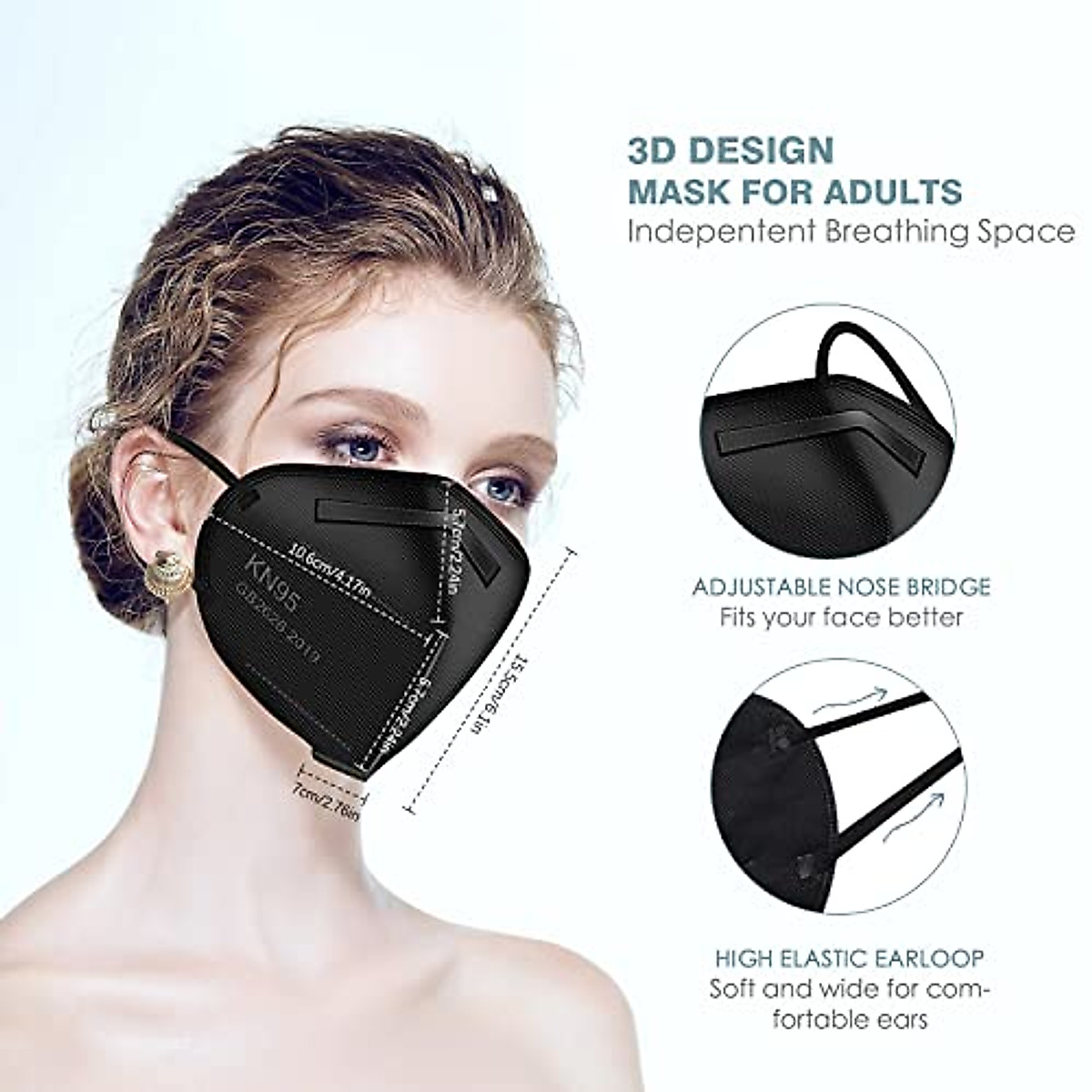 XINYA BAO KN95 Face Masks, Breathable Comfortabl, Adults Black KN95 Masks, 5-Ply Breathable Safety Masks Against PM2.5, Filter Efficiency ≥95%, Packs of 50 PCS.