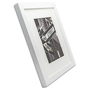 The Display Guys 16x20 White Picture Frame - Solid Pine Wood, Tempered Glass, matted for 11x14 Photo + Collage Mat Board for 4-5x7 Photo