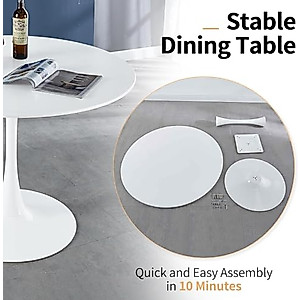 Rabsyung 42" Round White Tulip Table Mid-Century Dining Table with Round MDF Table Top, Pedestal Dining Table, Leisure Coffee Table