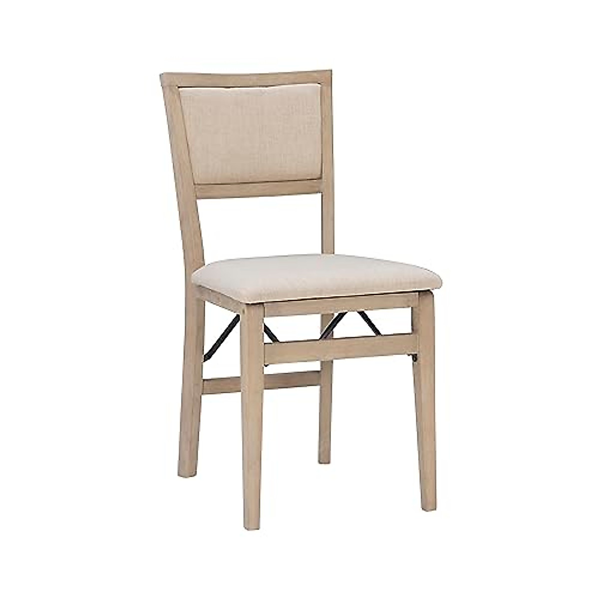 Linon Keira Wooden Folding Chair Upholstered Seat and Back Set of 2, Dining Height, Rustic Natural & Beige