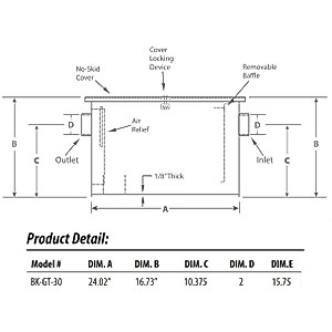 BK Resources BK-GT-30 Carbon Steel 30 Lbs. Capacity & 15 GPM Rate Flow Grease Trap with Removable Baffles & T-Vent PDI Certified