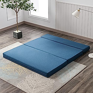 ijuicy Folding Mattress Sofa, Full Convertible Couch Sleeper Bed, 5" Folding Futon Sofa Bed, Floor Chaise Lounge, Portable Couch Bed for Living Room, Bedroom & Guest Room (Full/Dark Blue)