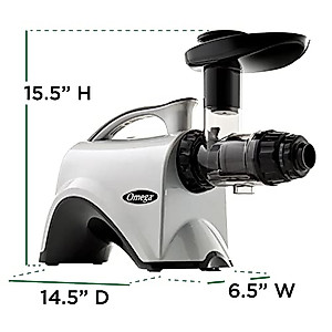 Omega NC800HDS Cold Press Juicer Machine, Vegetable and Fruit Juice Extractor and Nutrition System, Dual-Stage Slow Masticating Juicer, 150 W, Silver