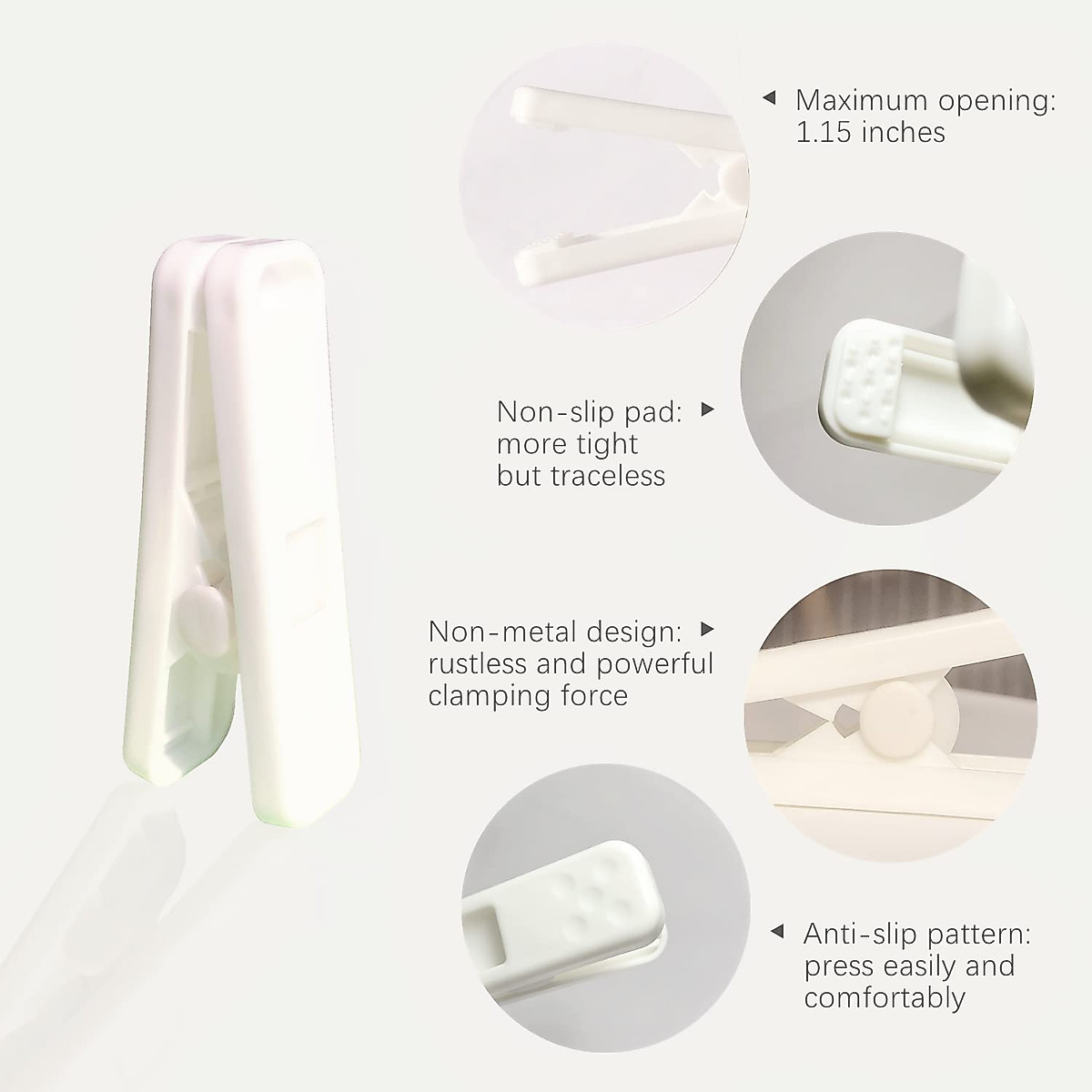 Strong Plastic Clothespins-16 Pack Heavy Duty Laundry Clothes Pins, Strong Clips, Non-Slip Clothes Pegs, Chip Clips, Hanger Clip, Rustless, Windproof, Heatproof-White