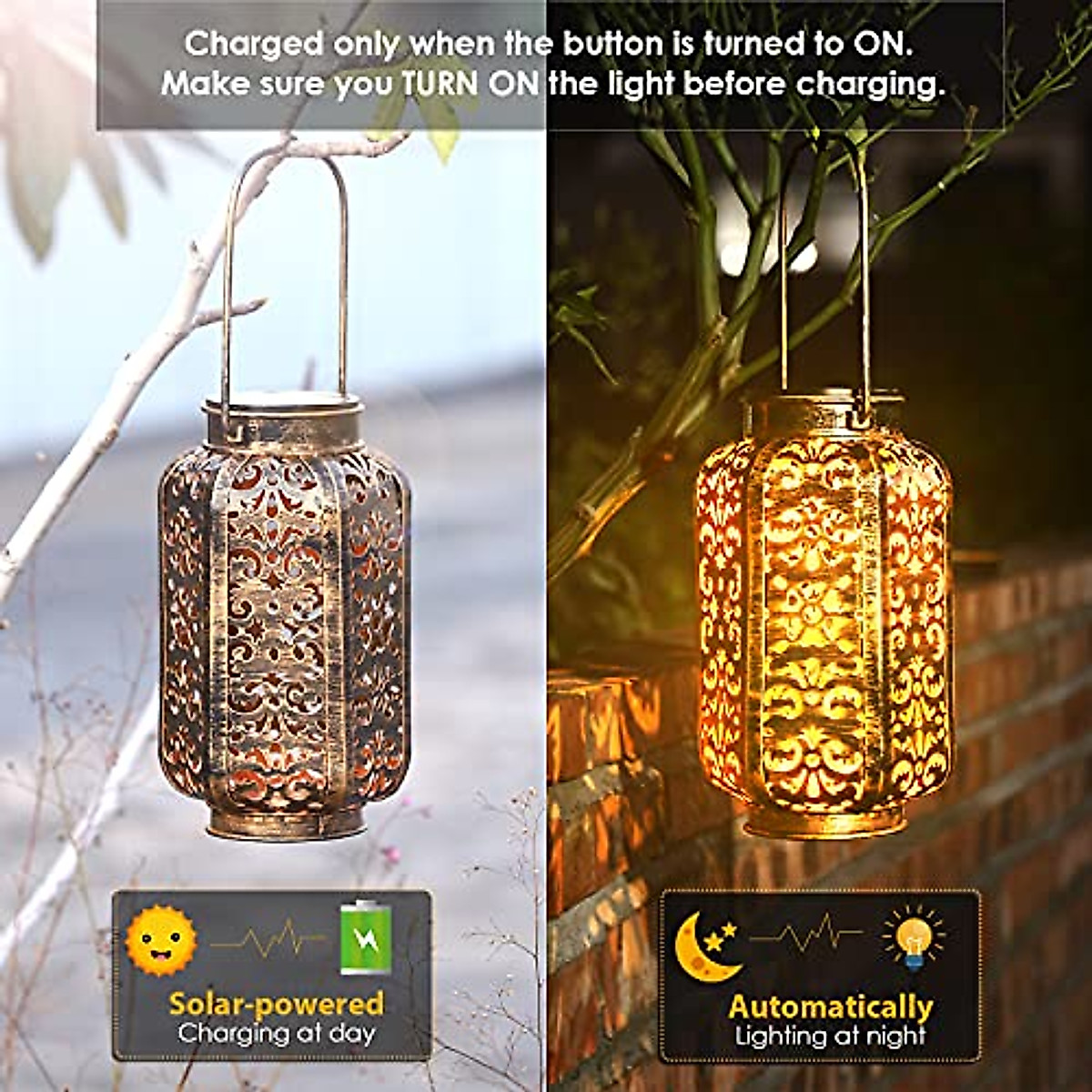 URPOWER Solar Lights Outdoor Metal Solar Lantern Outdoor Hanging Retro Decorative Lanterns with Durable Handle Solar Powered Waterproof LED Table Lanterns Lighting for Yard Tree Fence Patio , 2 Pack