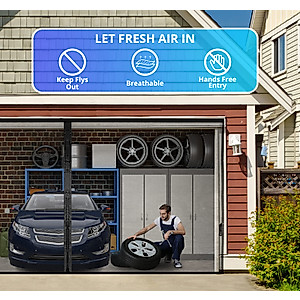 Garage Door Screen For 1 Car 10x8FT, Magnetic Screen Garage with Retractable Fiberglass Mesh and Heavy Duty Weighted Bottom, Easy Assembly & Pass, Hands Free Screen Door w/ 40 Magnets for Garage/Patio