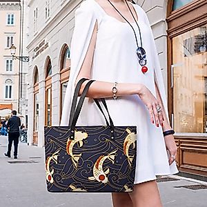 Womens Handbag Fish And Waves Leather Tote Bag Top Handle Satchel Bags For Lady