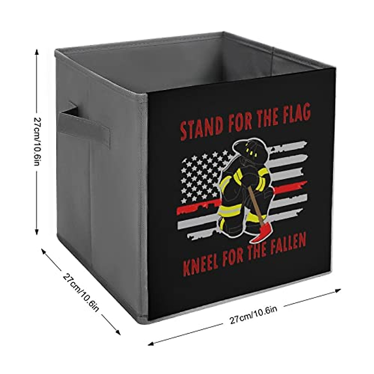 US Fireman Red Line Flag Collapsible Storage Bins Cubes Organizer Trendy Fabric Storage Boxes Inserts Cube Drawers 11 Inch