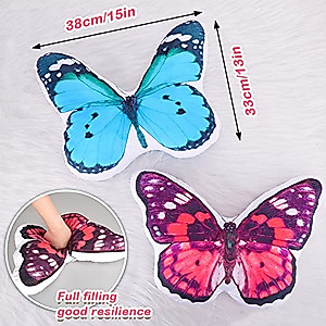 2 Pcs Butterfly Stuffed Blue Butterfly Throw Pillow Cover Stuffed Plush Animal Pillow Decorative Butterfly Shaped Ornament Animal Accent Pillows for Bedroom Farmhouse Living Room Sofa, 13 x 15 Inch