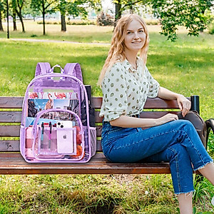 Clear Backpack for Women and Men, Heavy Duty PVC Backpacks, See Through Transparent Bookbag - Purple