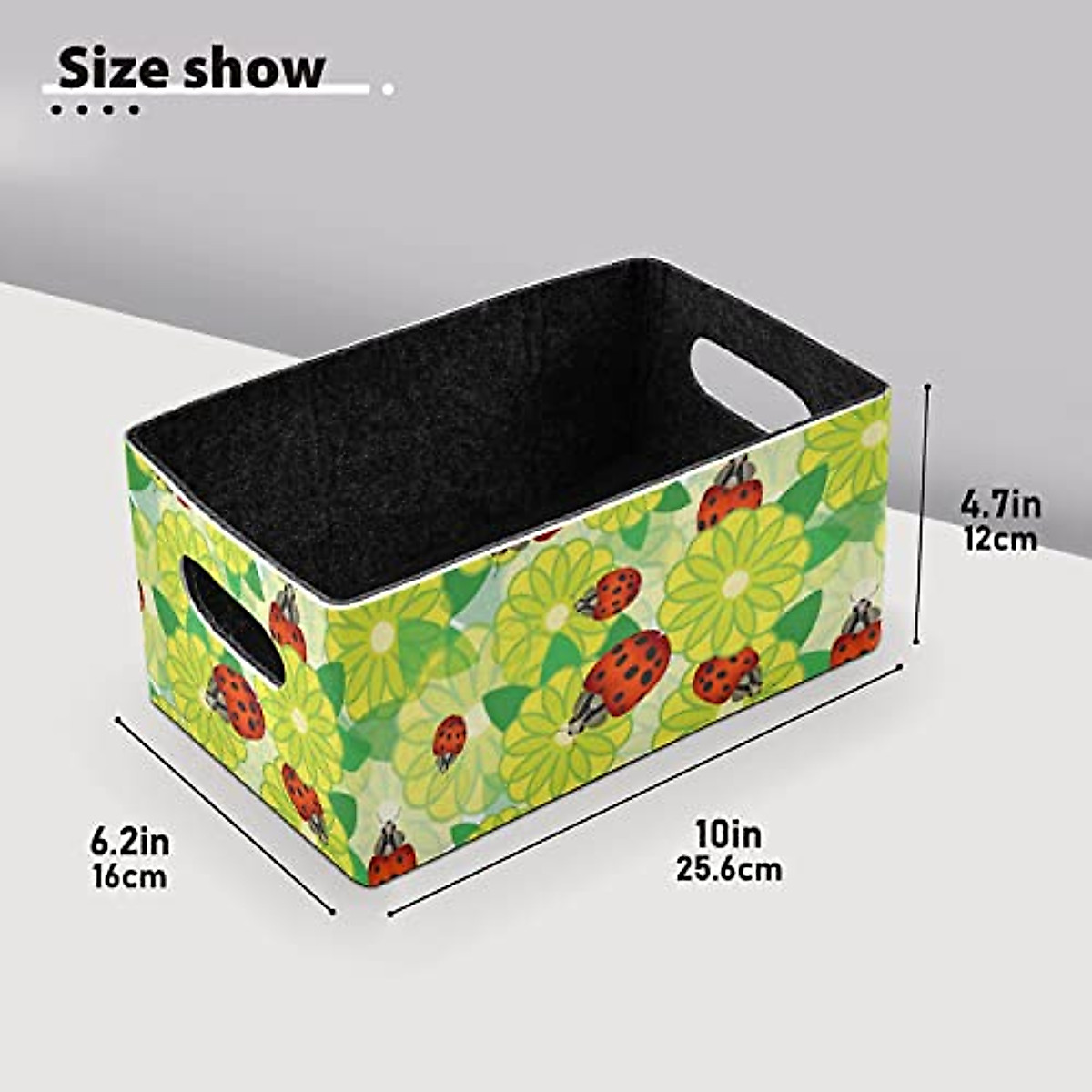 Ladybird Beetles Pattern Storage Basket Felt Storage Bin Collapsible Storage Box Cloth Baskets Containers Organizer for Kids Bedroom Magazine