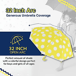 The Weather Station Children's Mini Manual Rain Umbrella, Fiberglass, Windproof, Lightweight, and Packable for Travel, Full 32 Inch Arc, Yellow Dot