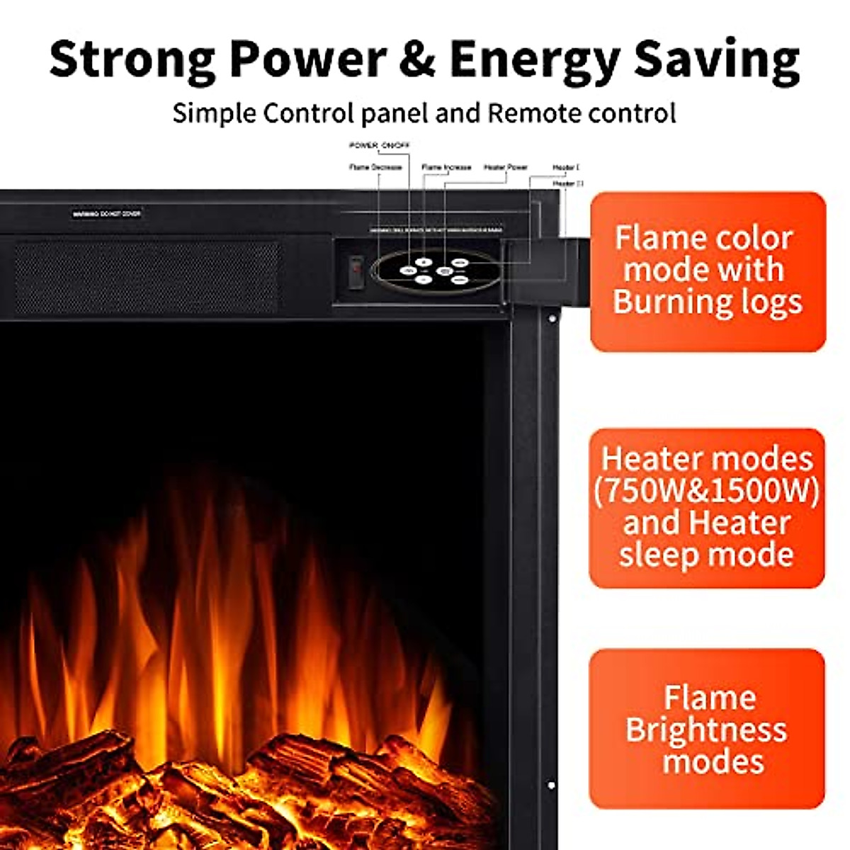 R.W.FLAME Electric 20'' Fireplace Wooden Surround Firebox Free Standing, Adjustable Led Flame, Remote Control 750-1500W(20''X18'')
