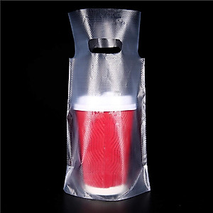 FERENLI 100Pieces Single Drink Cup Holder Plastic Bags for Milk Juice Water Coffee Portable Carrier Clear Ploy Package Pouches with Hanging Hole Beverage Containers 16x24cm