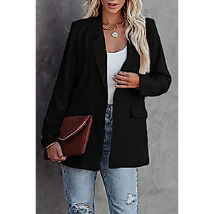 PRETTYGARDEN Women's Casual Blazers Long Sleeve Open Front Button Work Office Blazer Jackets with Pockets (Black,X-Large)