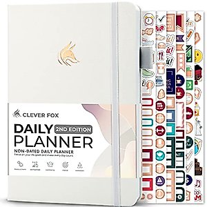 Clever Fox Daily Planner 2nd Edition – Undated Time Block Task Organizer with Hourly Schedule & To-do list – A5, 6 Months (White)