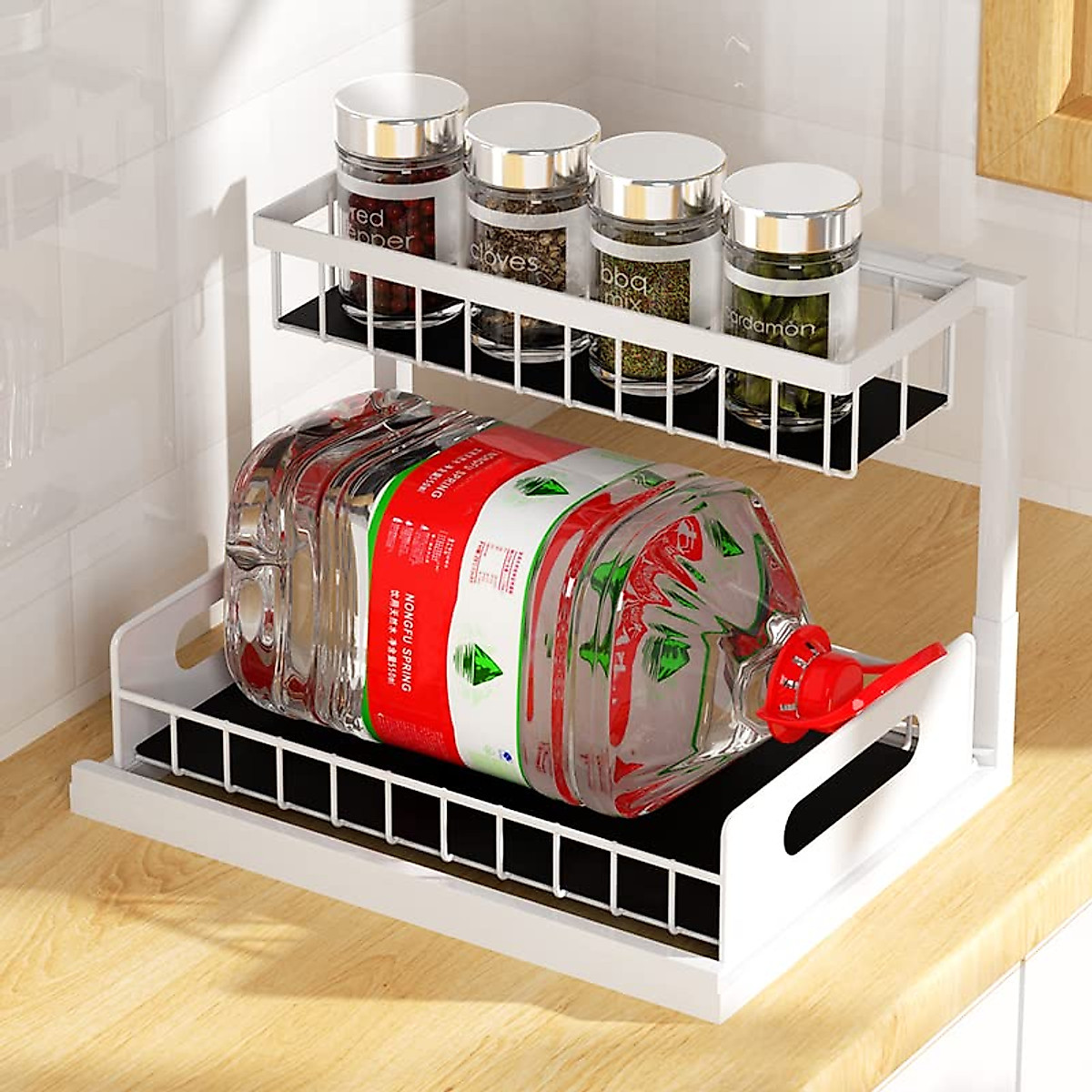 Lexza Bathroom Pull Out Cabinet Organizer with Sliding Storage Baskets, Under Sink Organizer for Kitchen Storage, White