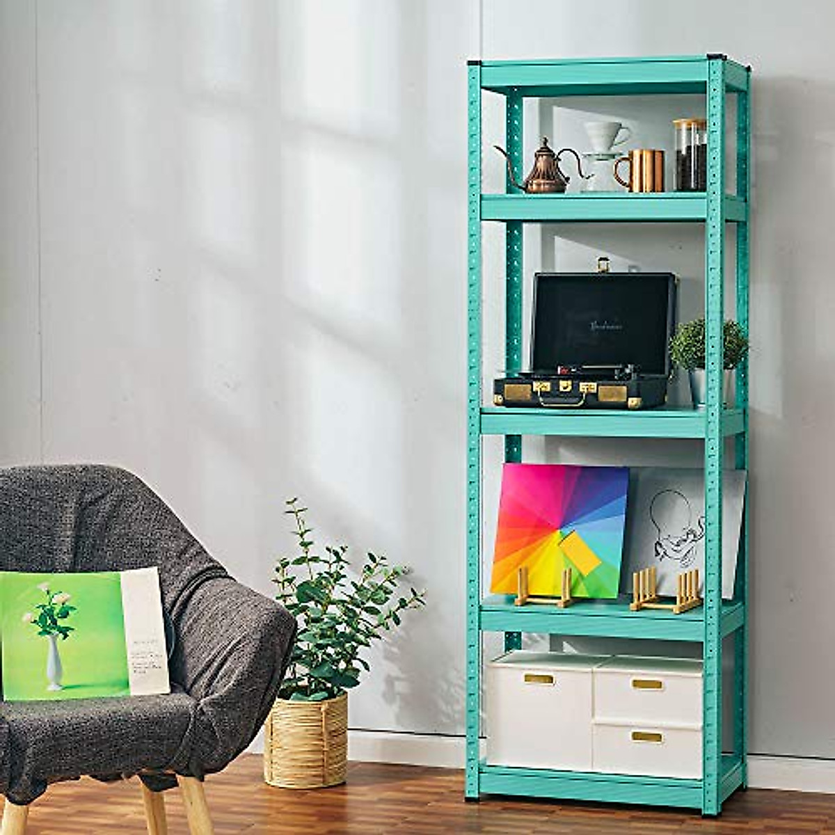 Lomani 5-Tier Heavy Duty Adjustable Garage Shelf, Storage Rack, Steel Organizer Rack-Green