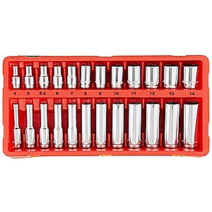 GreatNeck 18622 Metric Socket Set, 1/4 Inch Drive, 24-Piece | Homeowner & Mechanic’s Socket Set w/ Tray | Deep & Shallow Sockets, Take on Any Job | Chrome-Vanadium Steel for Guaranteed Durability