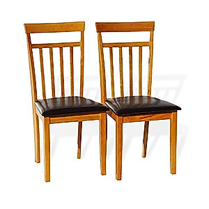 Set of 4 Dining Kitchen Side Chairs Warm Solid Wooden in Maple Finish Padded Seat