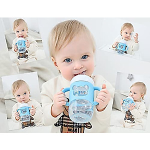 Baby Bottle Handles, Durable Food Grade Silicone Transitional Sippy Cup Handle Grip for Wide-Neck Baby Bottles, Cute Bear Design, Pack of 2, Blue & Turquoise