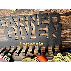 Lapetale Fashion Always Earned Never Given Medal Holder Hanger Display Rack Award Ribbon Organizer for Race,Running,Soccer,Gymnastic,Wrest