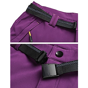 MAGCOMSEN Women's Fleece Lined Softshell Pants Winter Sports Snow Ski Hiking Pants with Multi-Pockets (Purple, 30W x 30L)