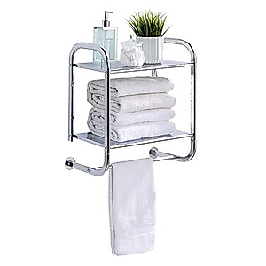 SunnyPoint Compact Wall Mount 2 Tier Bathroom Shelf with Towel Bars (Chrome)