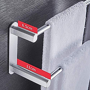 ALIAOFORZ Simple Shelf, Double Tea Towel Holder for Hanging Over The Kitchen Cupboard Door - 41Cm/16.14Inch Towel Rack - No Drilling Necessary - Also Suitable As a Bath Towel Rail/Silver/71C