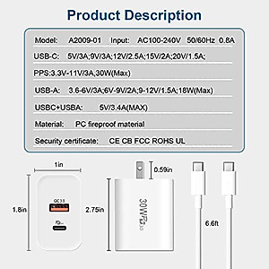 USB C Fast Charger 30W,cshare PD 3.0 USB Wall Charger,Foldable Power Adapter for Google Pixel 6 Pro,for iPhone 14pro/14/13/12/11/XR, MacBook,Pad Pro,AirPods,Galaxy S22 ultra S21, 6.6ft USB C to C Cord