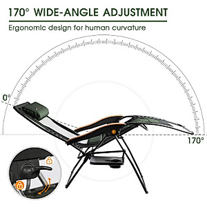 PORTAL Oversized Mesh Back Zero Gravity Reclining Patio Chairs, XL Padded Seat Folding Patio Lounge Chair with Adjustable Pillows and Cup Holder for Poolside Backyard/Lawn, Support 350lbs