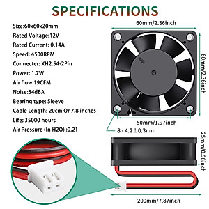 Wathai 60mm x 20mm 12V DC Cooling Fan 2Pin Brushless Cooler 6020 for DIY Exhaust Ventilation