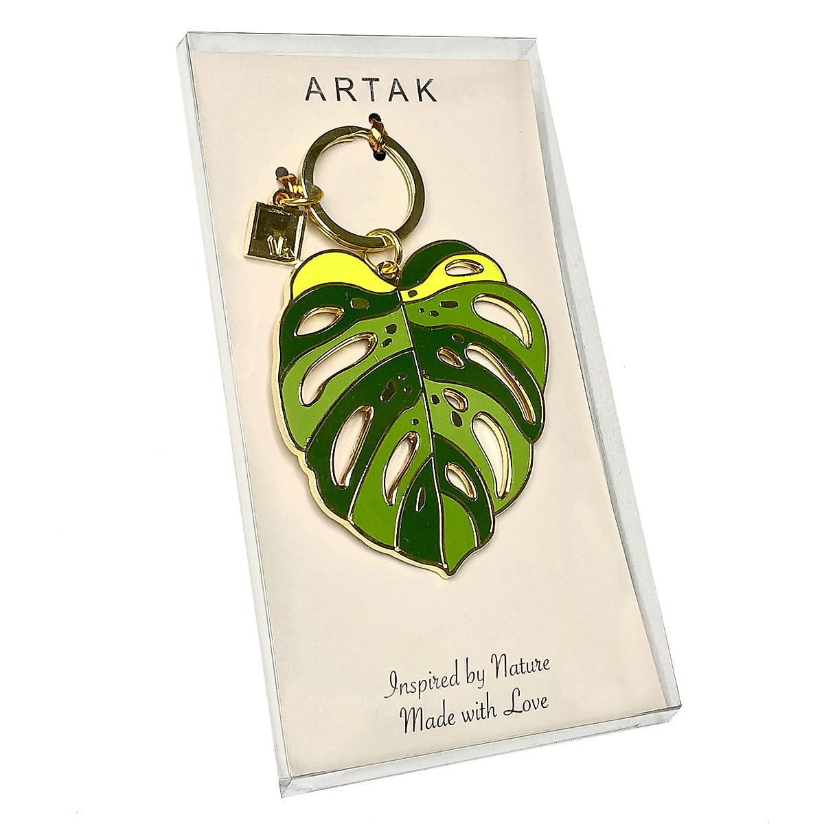 ArtAK Plant Keychains for Women Cute Keychain Key Chain Plant Lover Gifts Plant Lady (Gold Monstera)