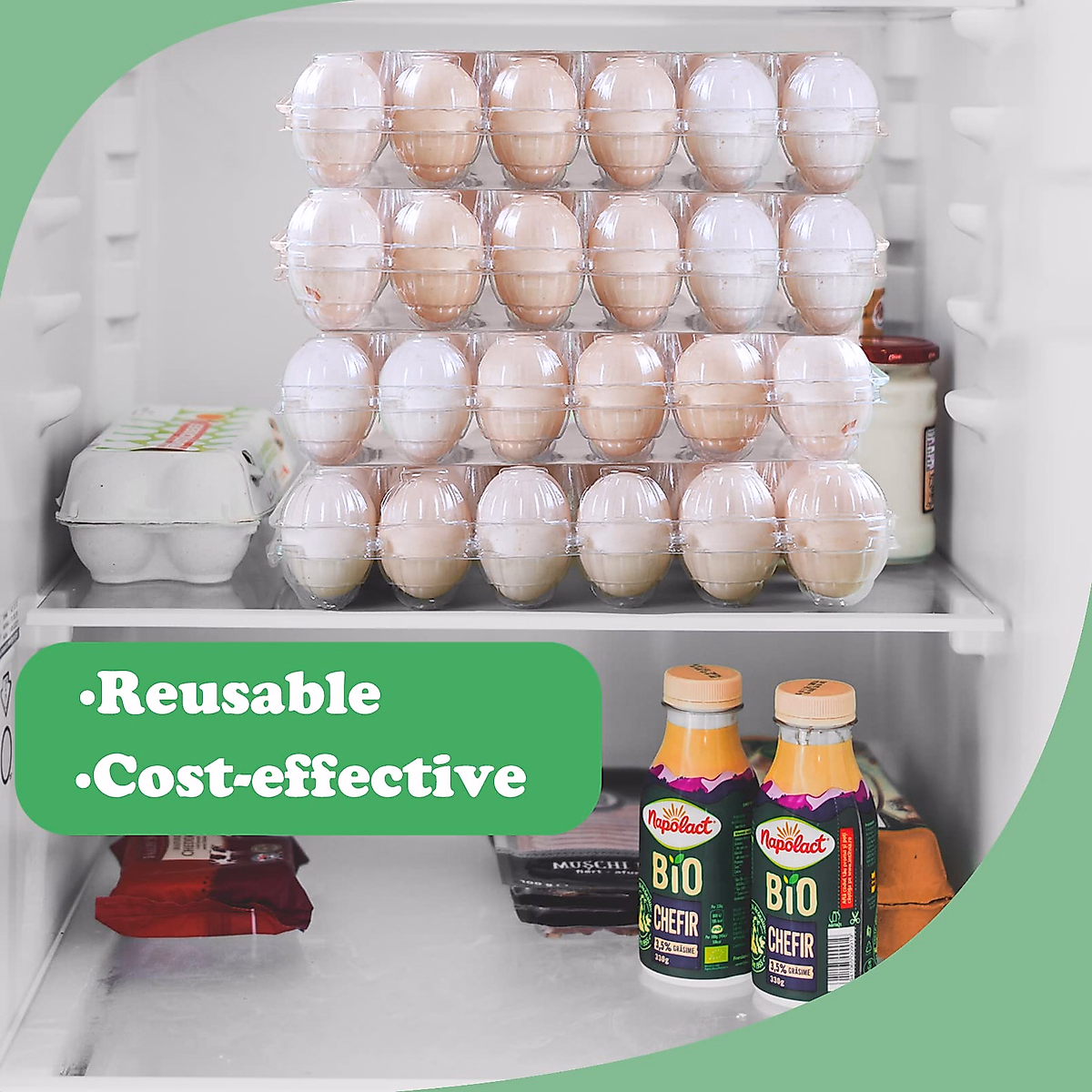 HILELIFE Plastic Egg Cartons Bulk - 40 Pack Clear Plastic Egg Carton Holds Up to 12 Eggs - 1 Dozen, Reusable Egg Carton for Family Pasture Chicken Farm, Refrigerator Storage