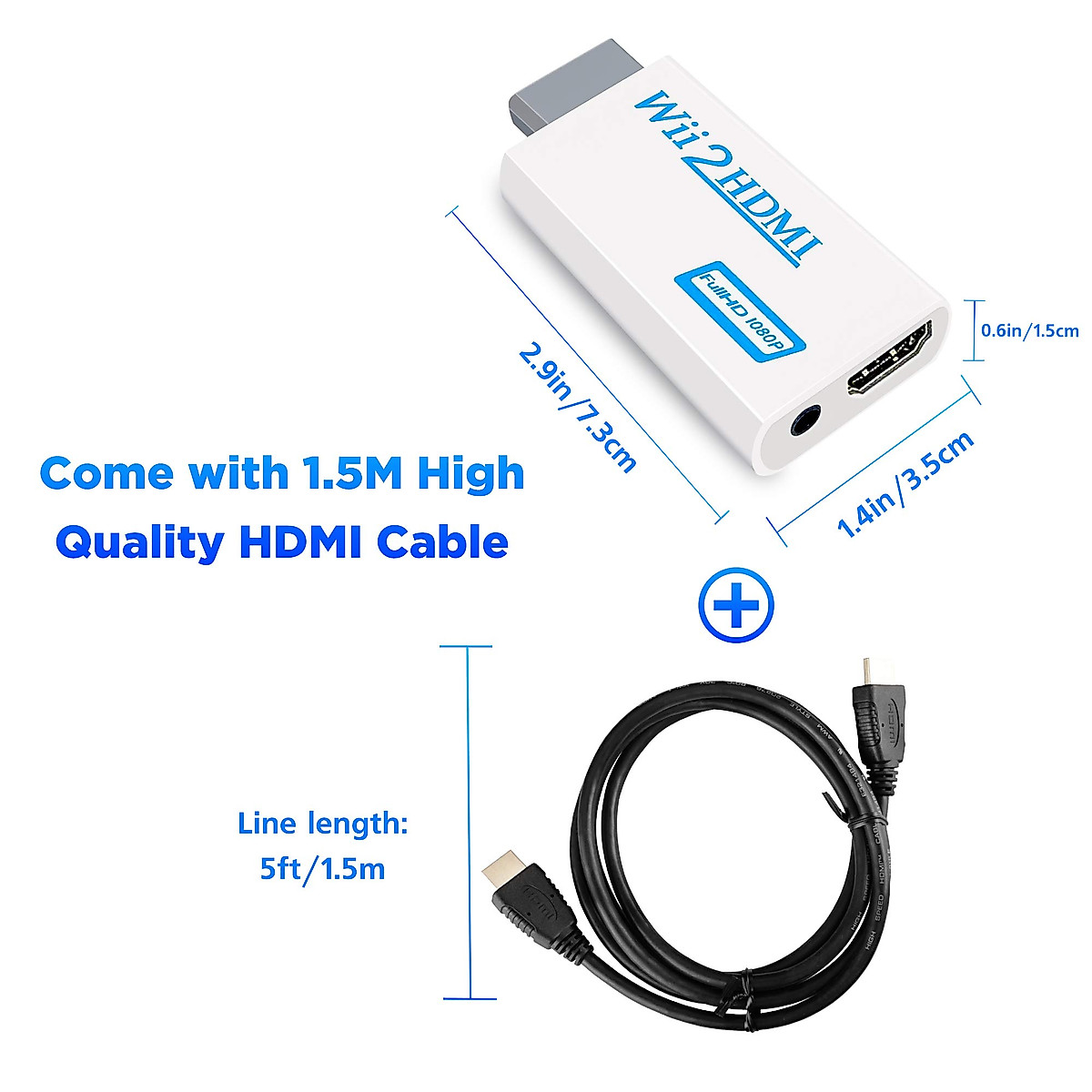 Wii to HDMI Converter Adapter 1080P for Full HD Device with 3,5mm Audio Jack&HDMI Output Compatible with Nintendo Wii, Wii U, HDTV, Monitor-Supports All Wii Display Modes 720P（ HDMI Cable Included）